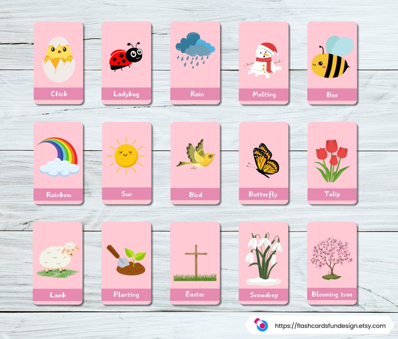 15 Spring Flashcards: Montessori Educational, Materials for Preschool ...
