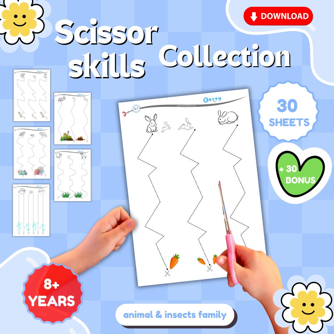 Scissor Skills Template Printable, 8 Years, Animal Insects Scissor ...