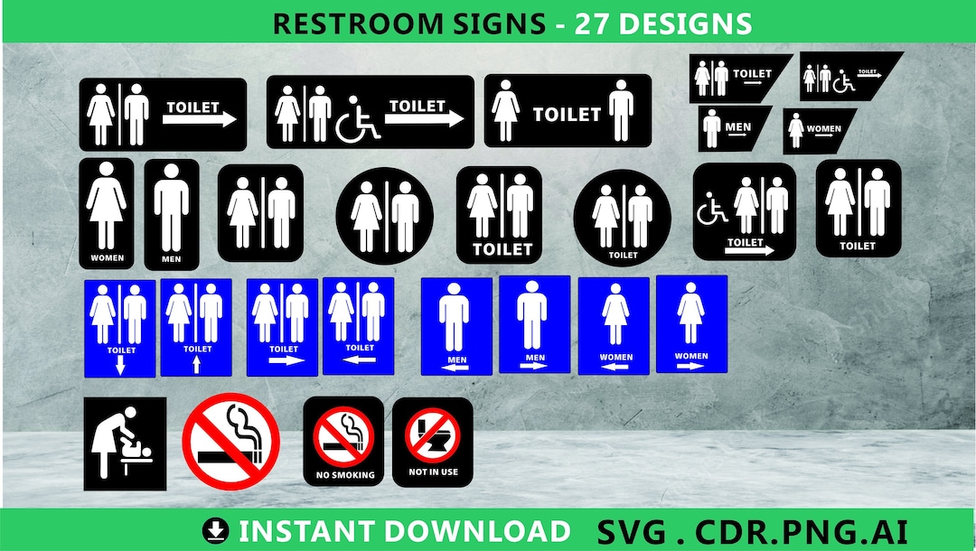 Restroom Sign SVG Toilet Sign SVG Bathroom Sign CDR Toilet Sign Cdr ...