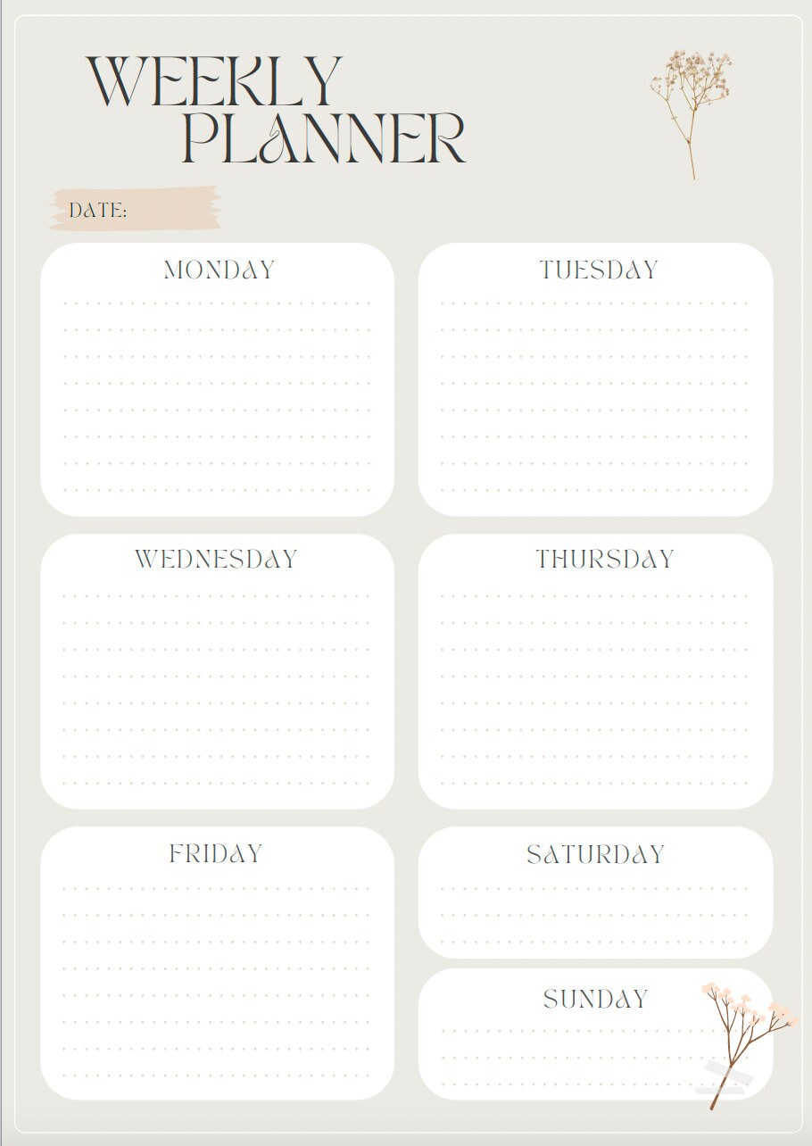 Printable Weekly Planner Two Styles Neutral Aesthetic - Etsy