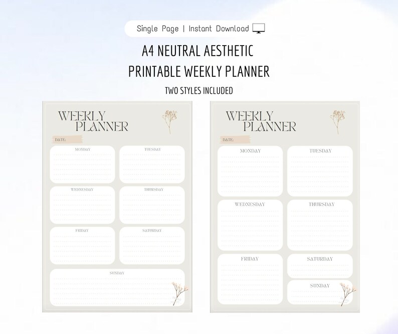 Printable Weekly Planner Two Styles Neutral Aesthetic - Etsy