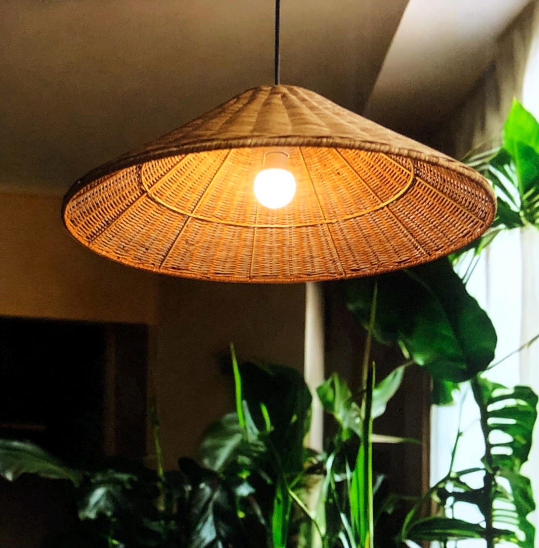 Natural Rattan Lampshade Minimalist Home Decor,wicker Pendant Light for ...