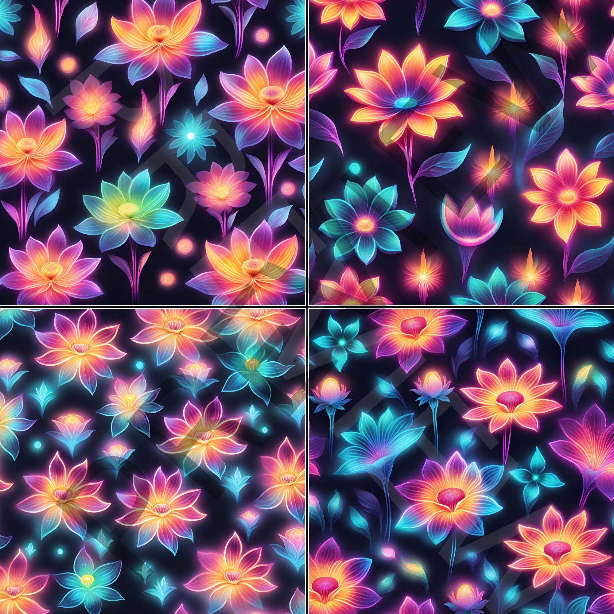Neon Flowers Digital Prints Seamless Pattern High Resolution Scrapbook ...