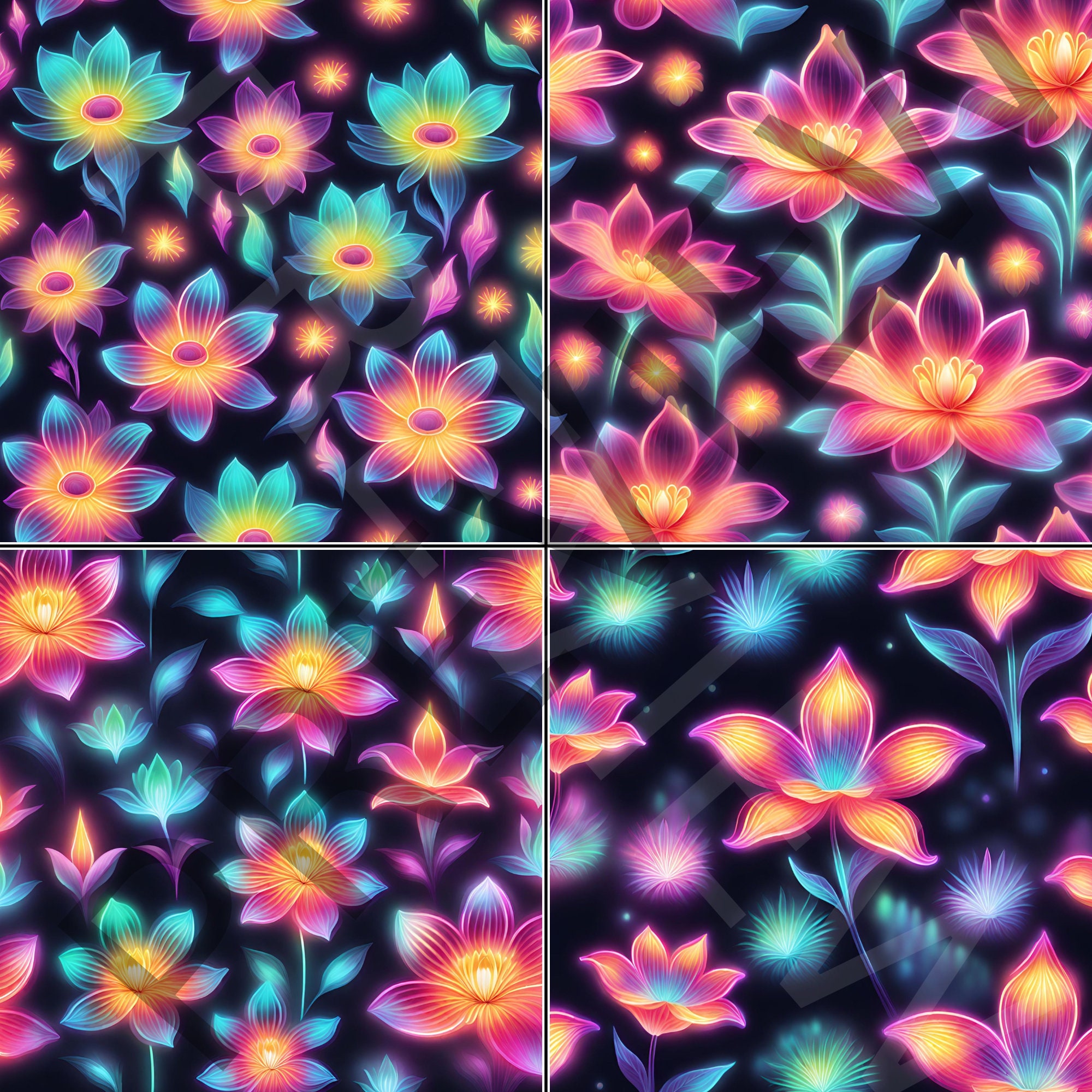 Neon Flowers Digital Prints Seamless Pattern High Resolution Scrapbook ...