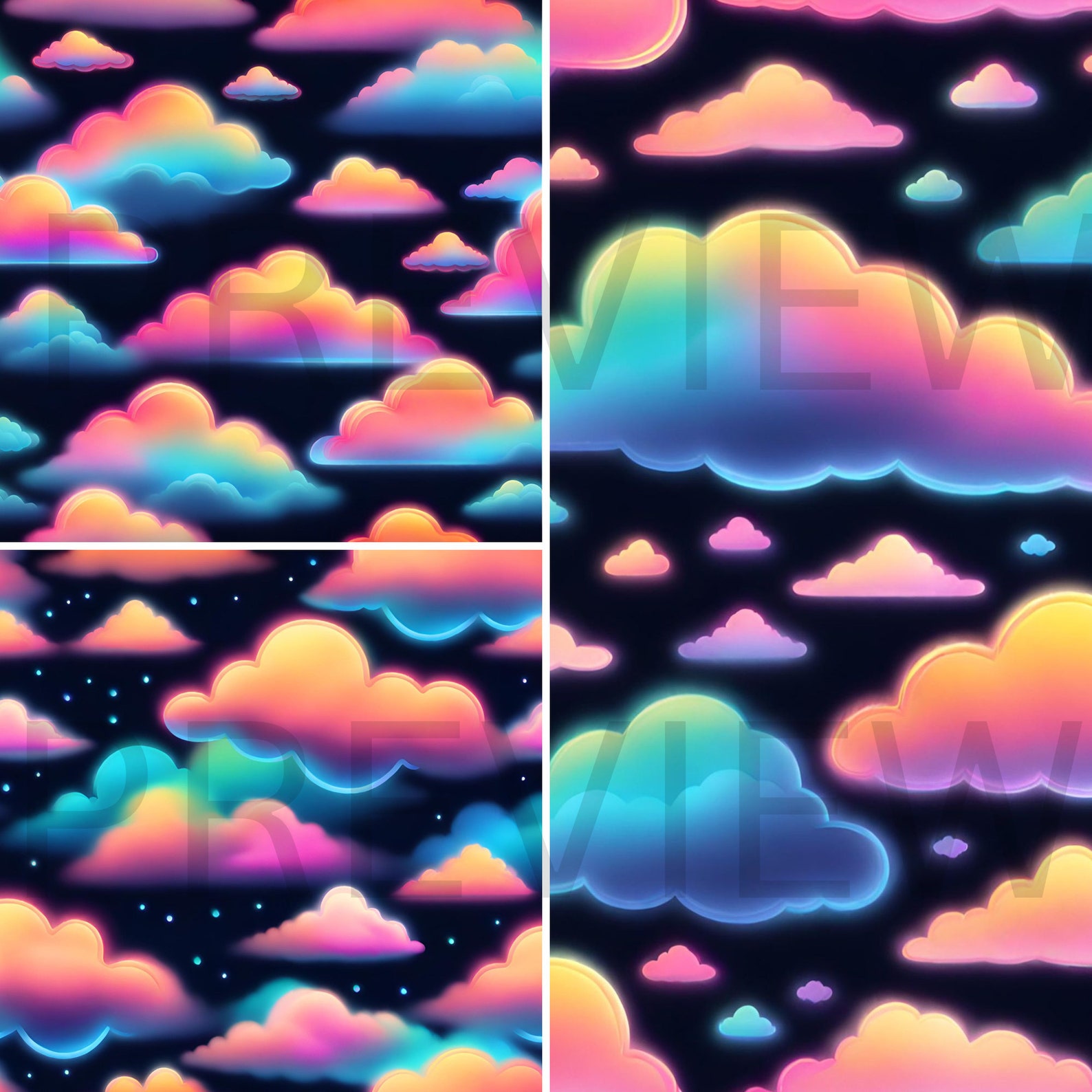 Neon Clouds Digital Prints Seamless Pattern High Resolution Scrapbook ...