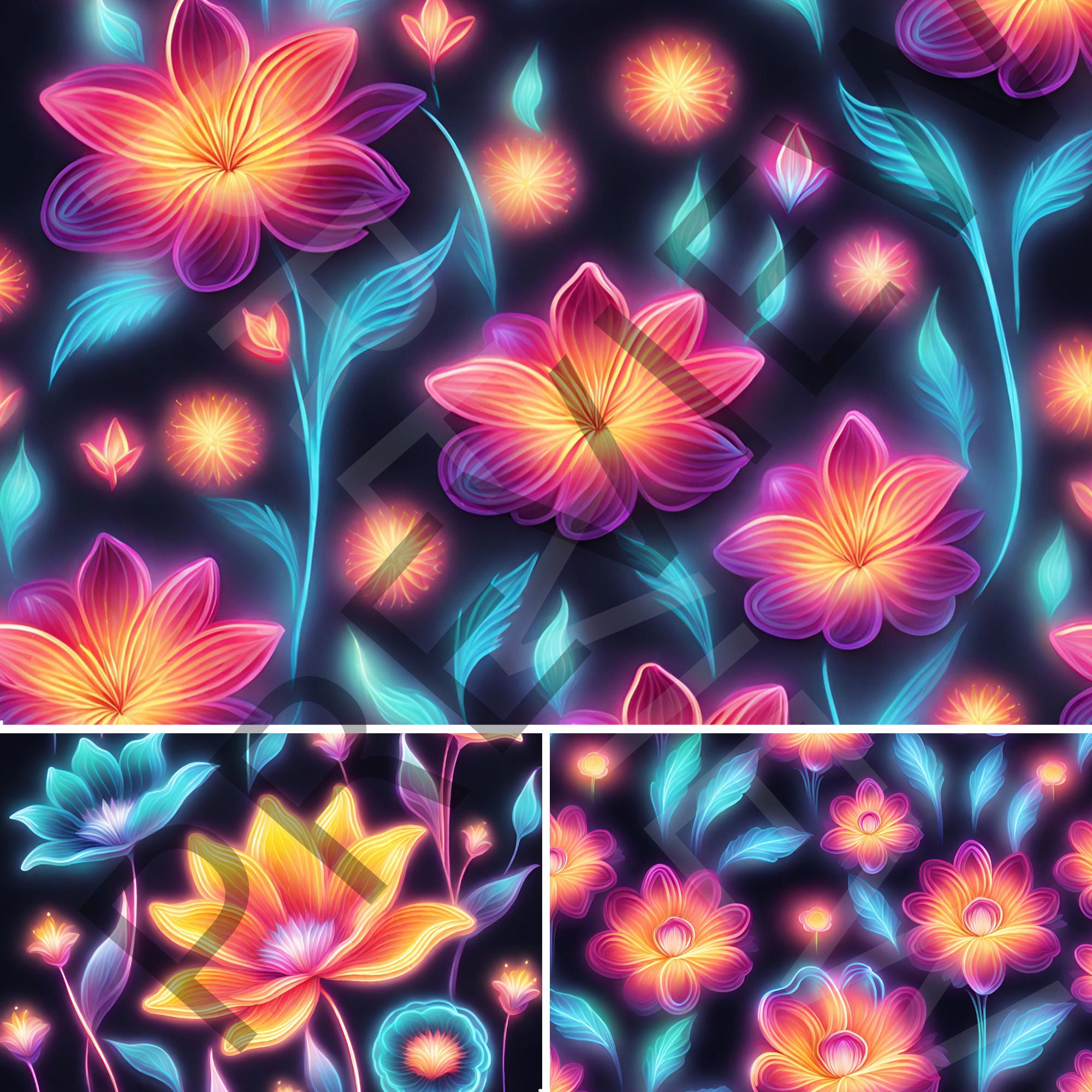 Neon Flowers Digital Prints Seamless Pattern High Resolution Scrapbook ...