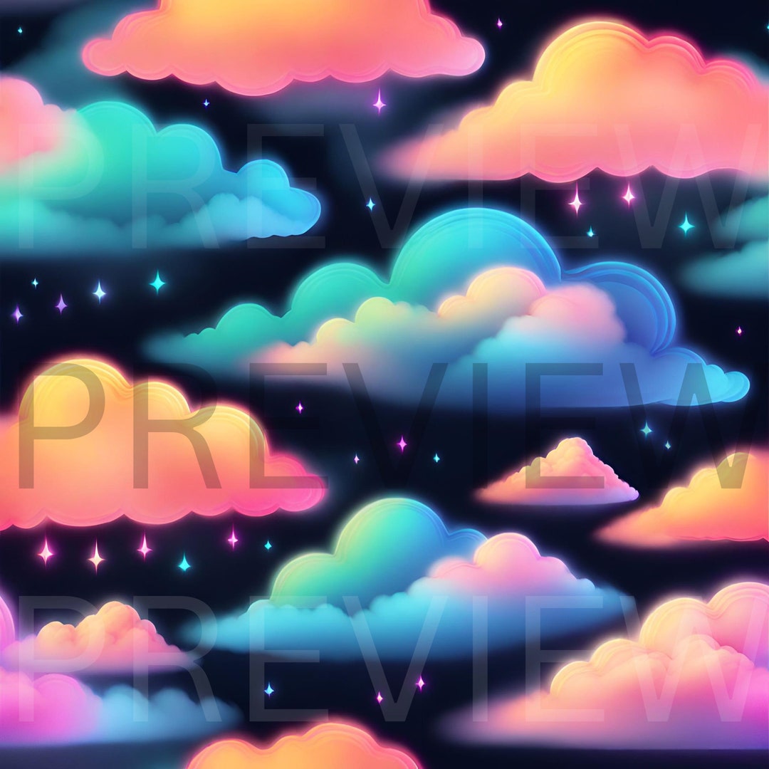 Neon Clouds Digital Prints Seamless Pattern High Resolution Scrapbook ...