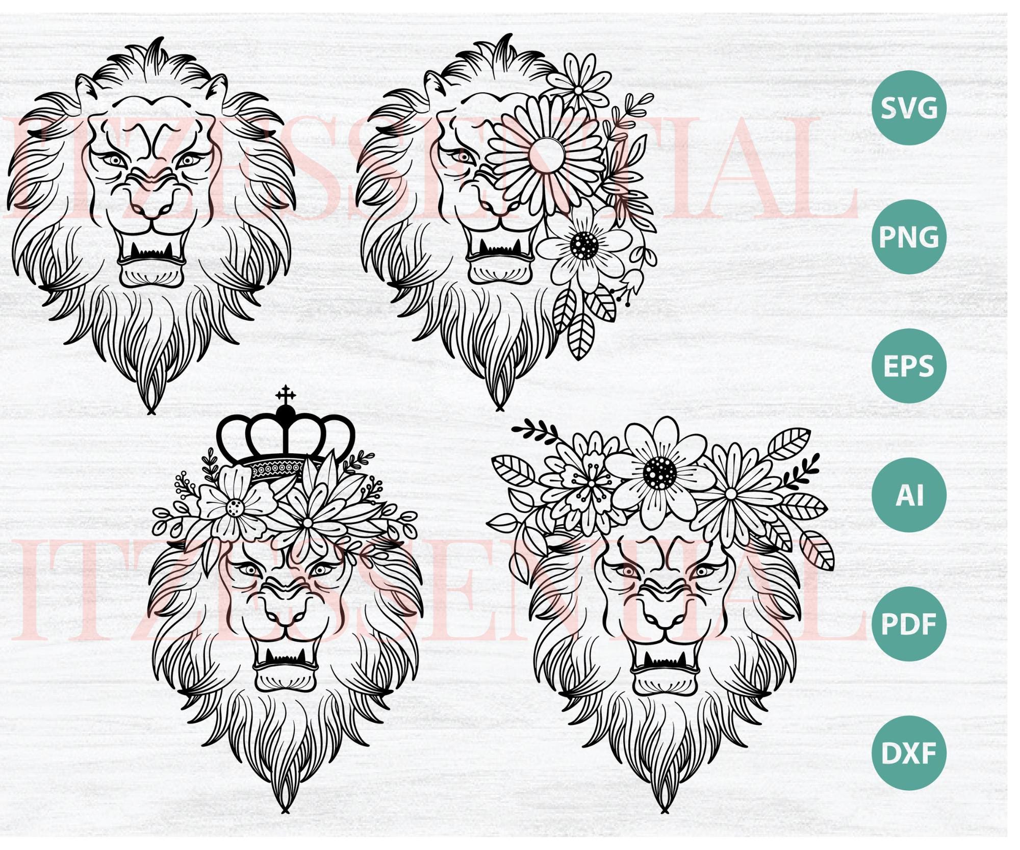 Lion Head Design Bundle SVG PNG Instant Download Digital Product ...