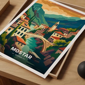Mostar Bosnia Travel Poster, Herzegovina Landscape Art, Stari Most ...