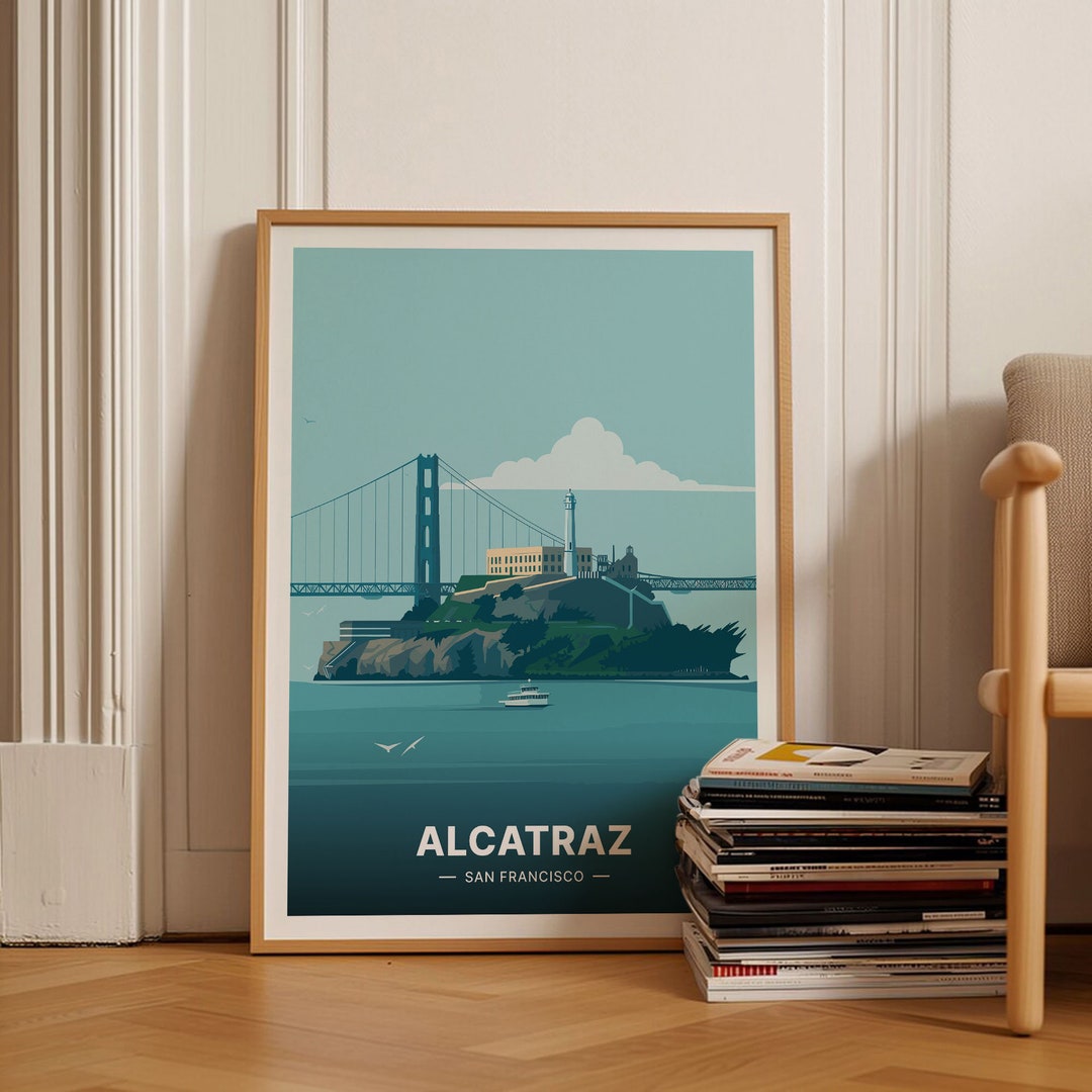 San Francisco Travel Poster: Golden Gate Bridge & Alcatraz, C20-1577 - Etsy
