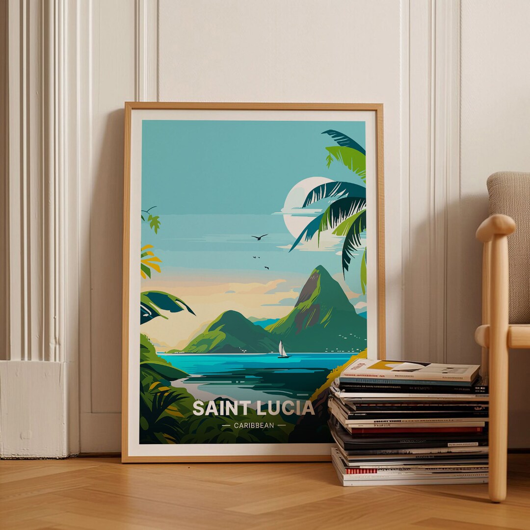 Saint Lucia Travel Poster, Caribbean Wall Art, Wanderlust Decor, Travel ...