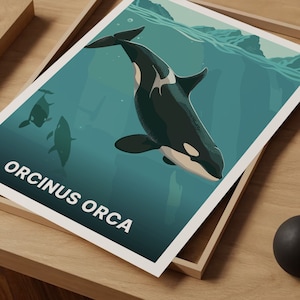 Orca Killer Whale Poster, Nautical Ocean Theme, Minimalist Sea Life Art ...
