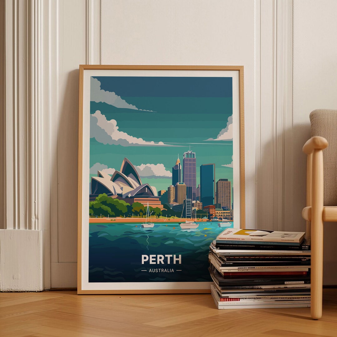 Perth Skyline Travel Poster, Australia Wall Art, Home Office Decor ...