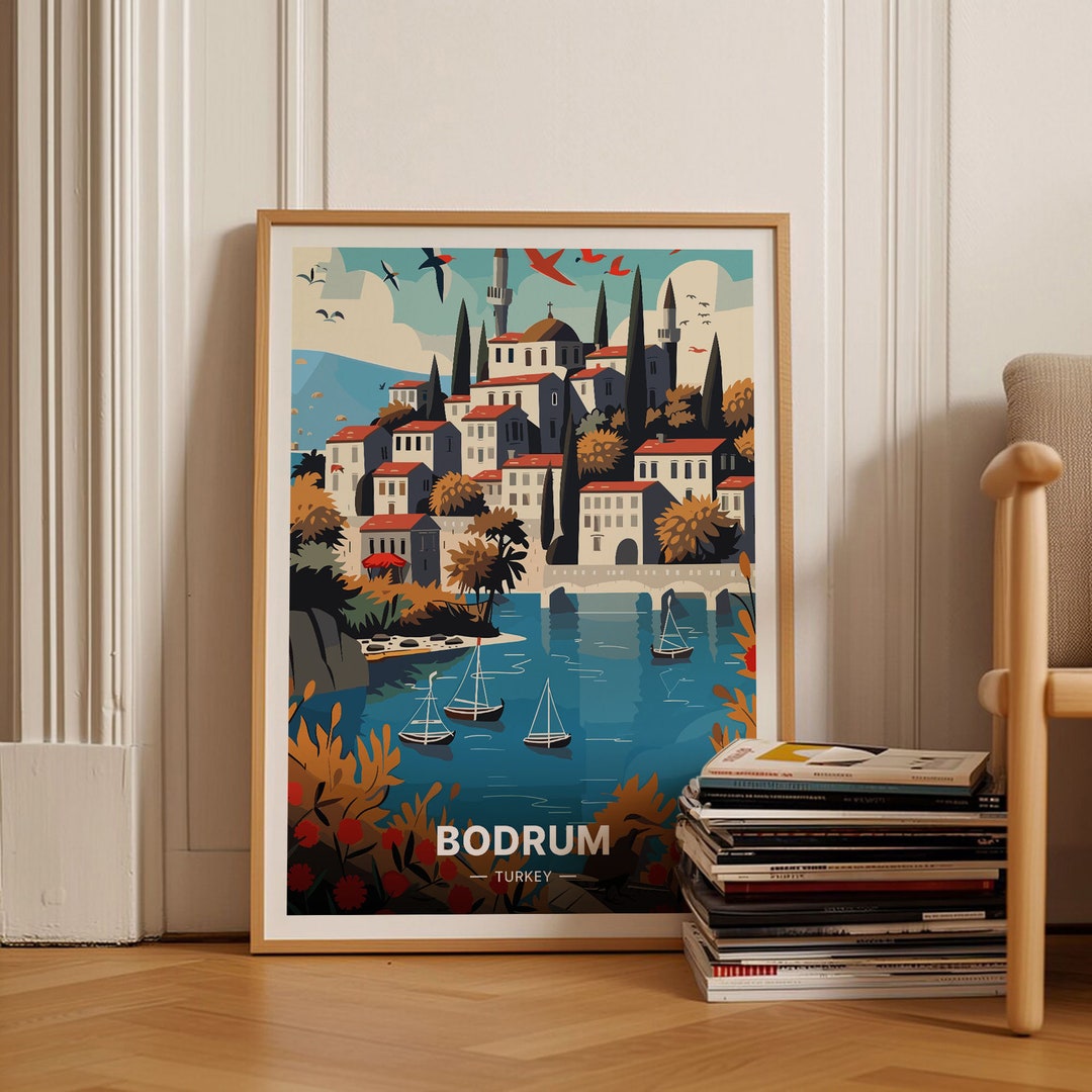 Bodrum Travel Poster, Turkey Cityscape Art, Unique Home Decor ...