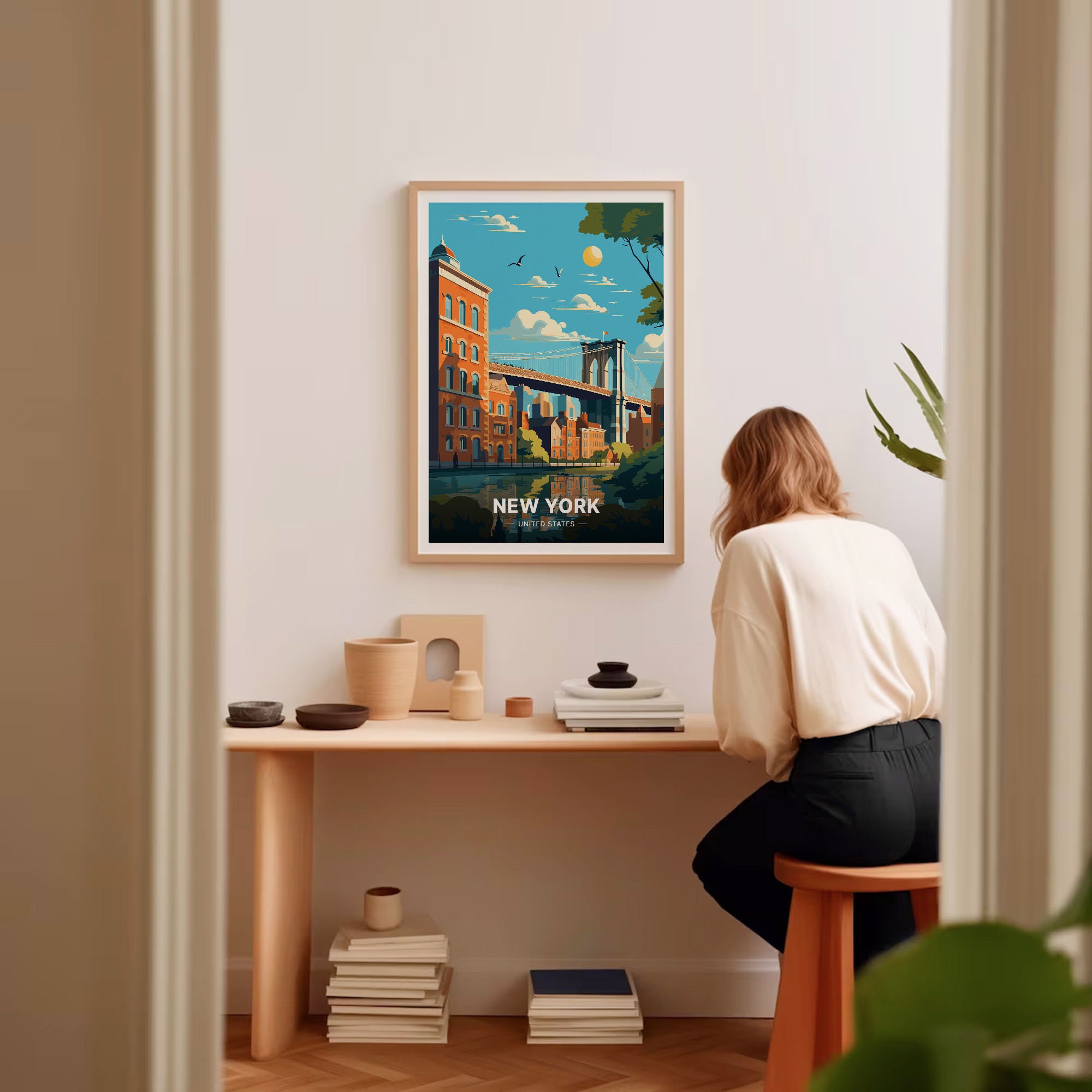 New York City Travel Poster, Brooklyn Bridge Art, Unique Wedding ...