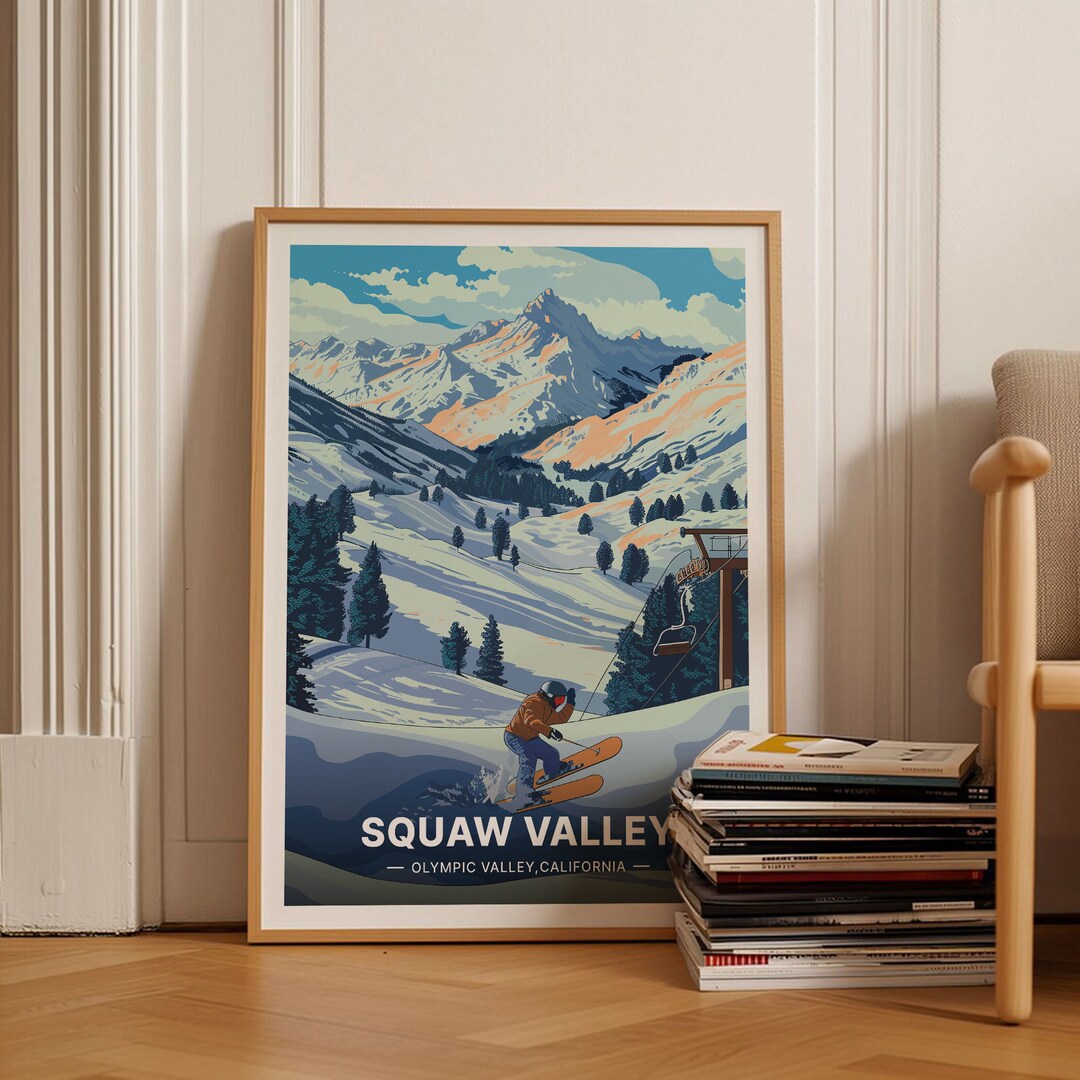 Lake Tahoe Travel Poster, Squaw Valley Snowboarding, Alpine Meadows Ski ...