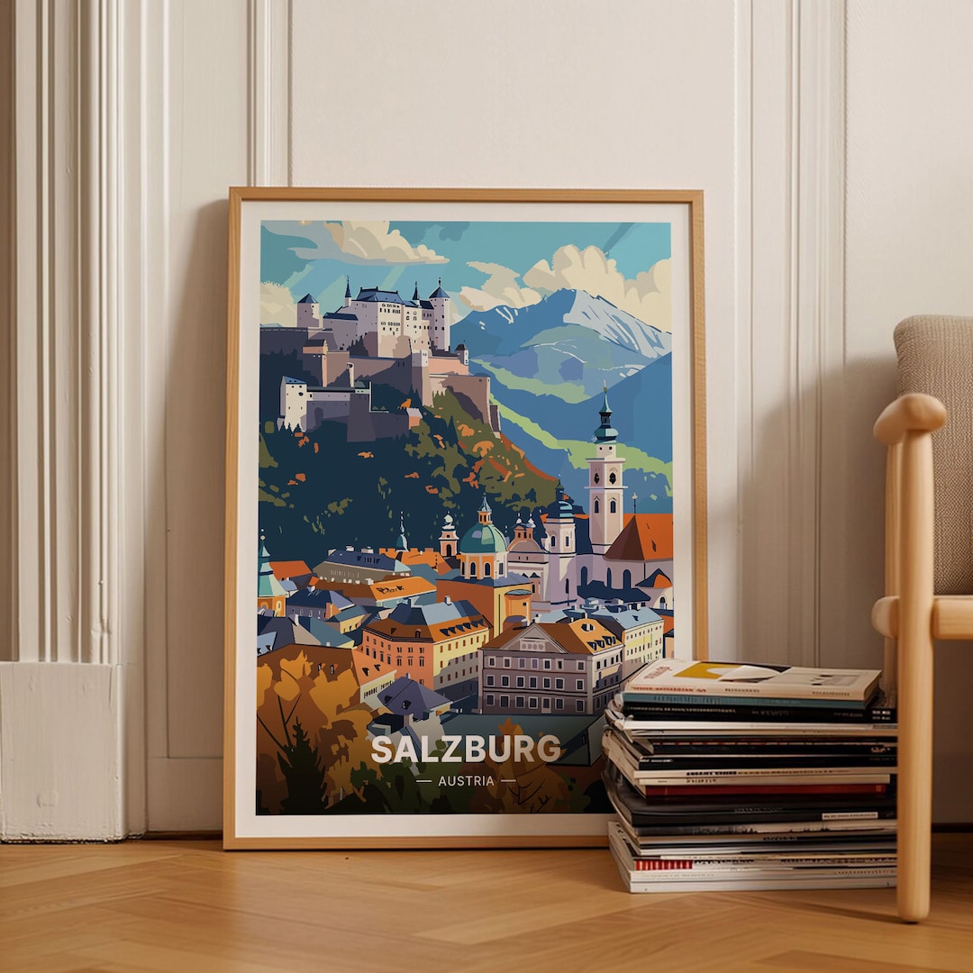 Salzburg Austria Travel Poster, Artistic Cityscape Wall Art, European ...