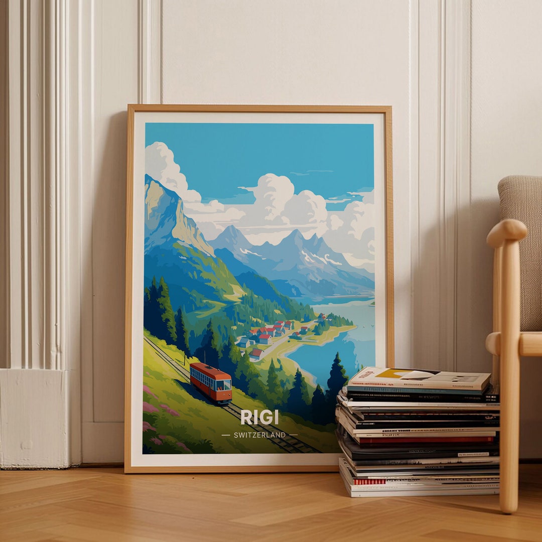 Switzerland Rigi Mountain Travel Poster, Swiss Alps Landscape Wall Art ...