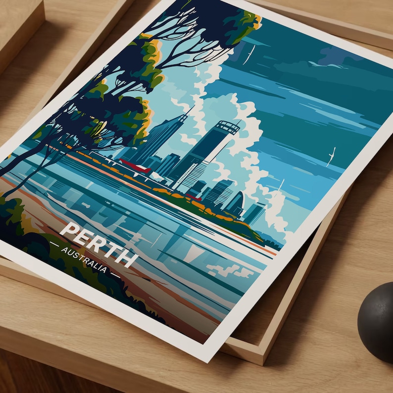 Perth Australia Skyline Art Print, Travel Poster, C20-366 - Etsy Australia