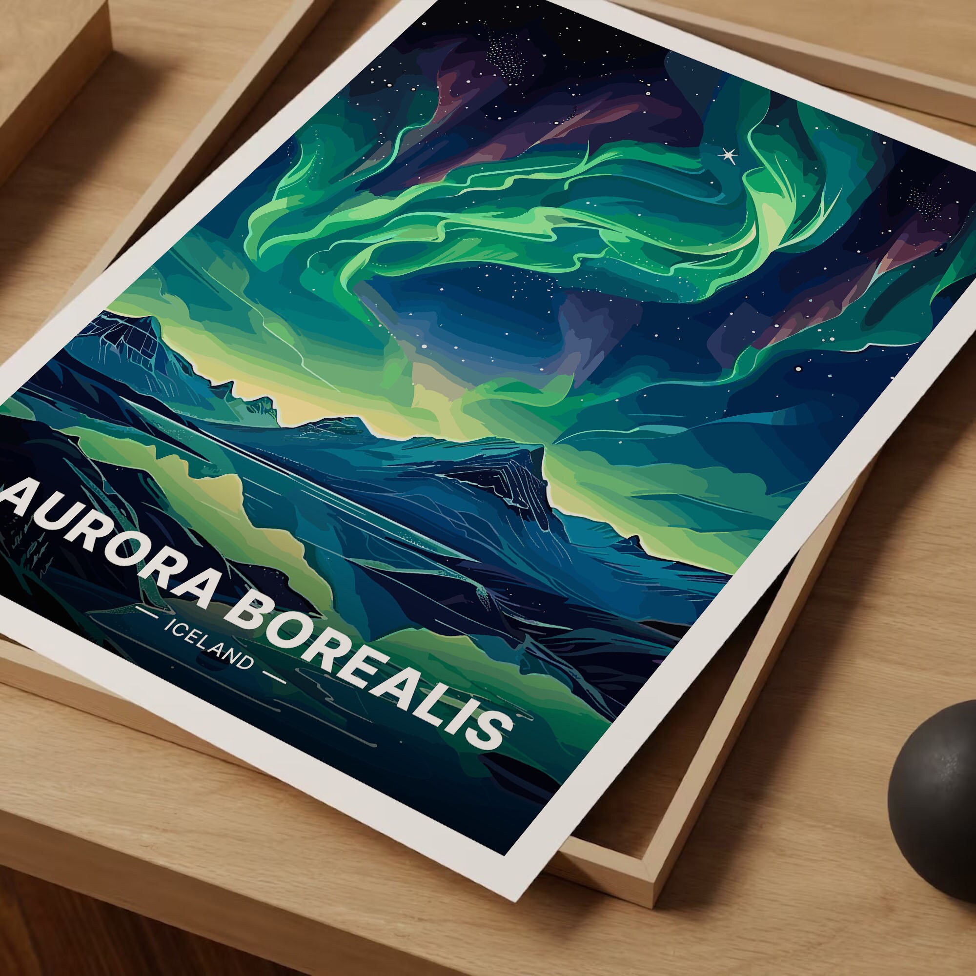 Aurora Borealis Poster, Northern Lights Travel Art, Iceland Wall Decor ...