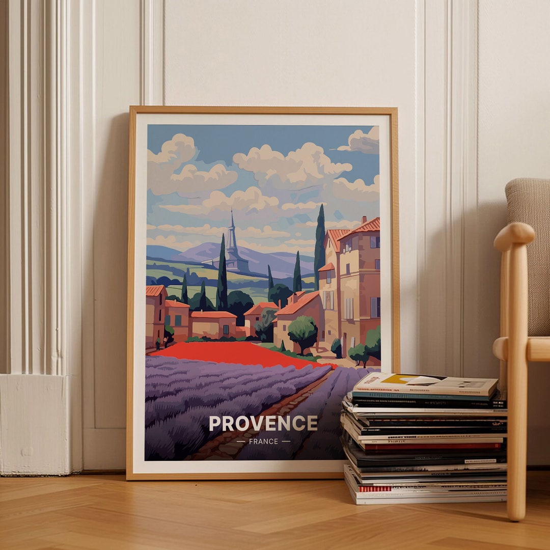 Provence Lavender Fields Poster, France Travel Wall Art, Mid-century ...