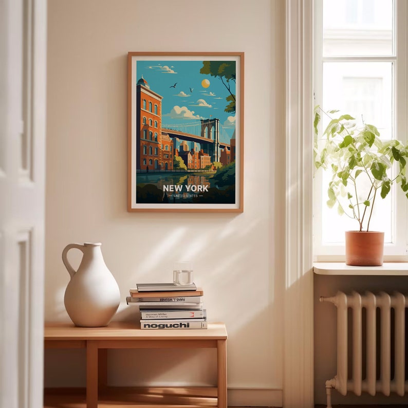New York City Travel Poster, Brooklyn Bridge Art, Unique Wedding ...