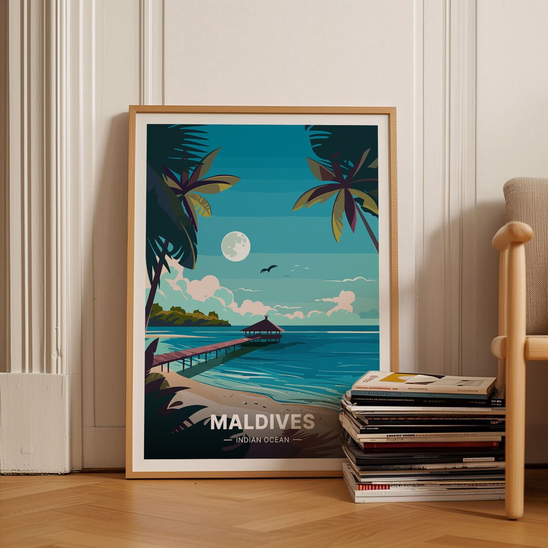Maldives Travel Poster, Indian Ocean Art, Exotic Destination Wall Decor ...