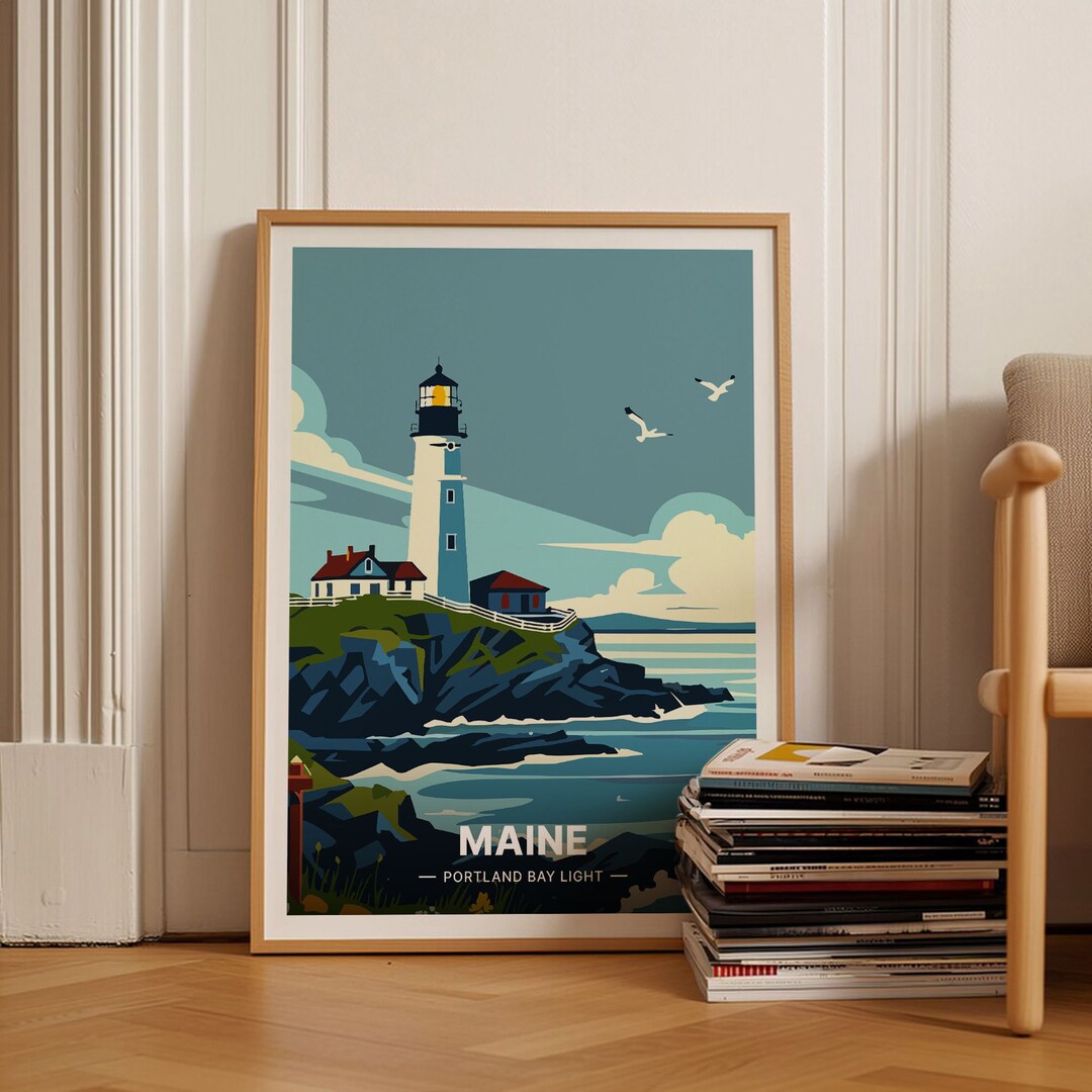 Portland Bay Lighthouse Art Print, Maine Coastal Decor, C20-1170 - Etsy
