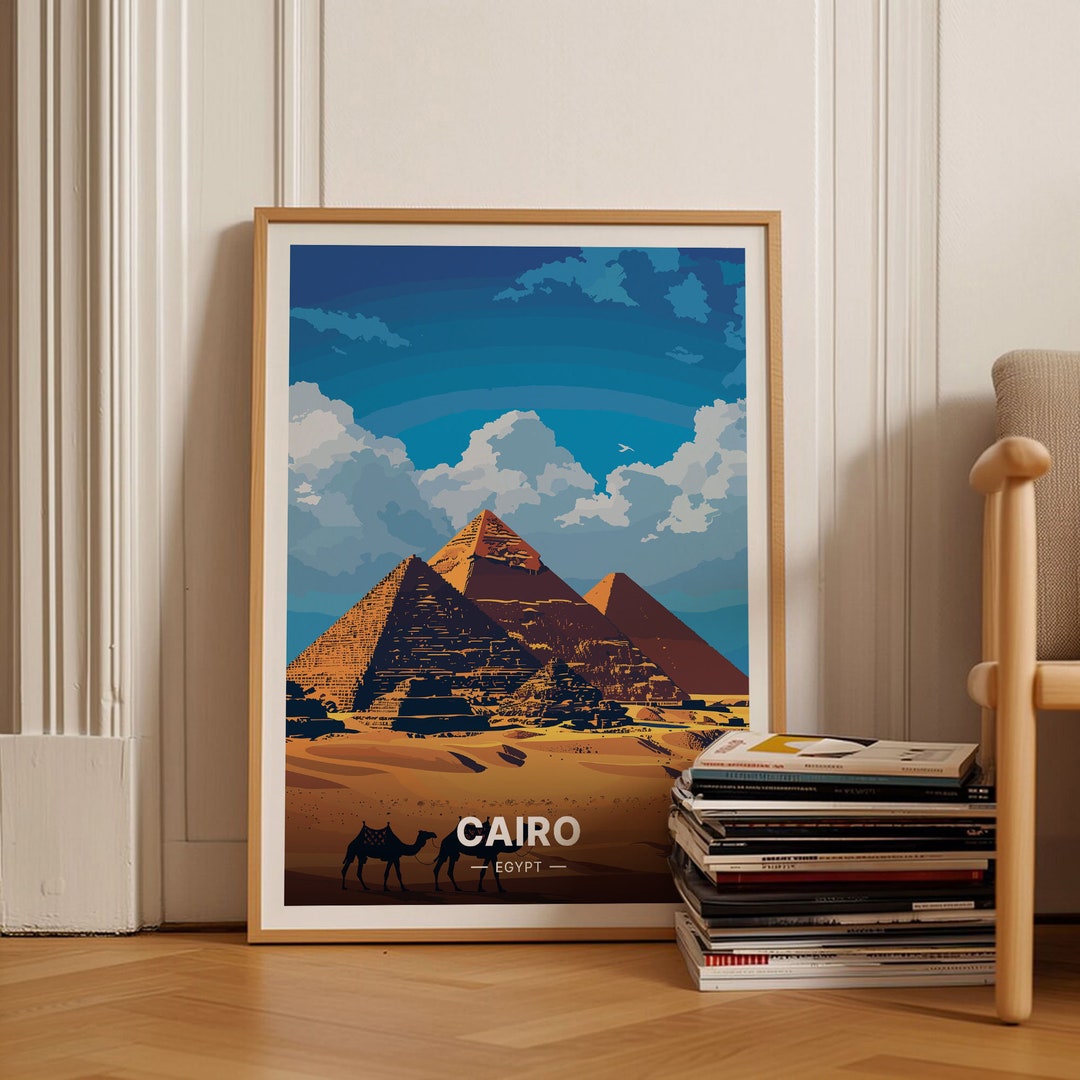 Cairo Poster, Pyramids of Giza Art, Egypt Travel Wall Decor, Home and ...