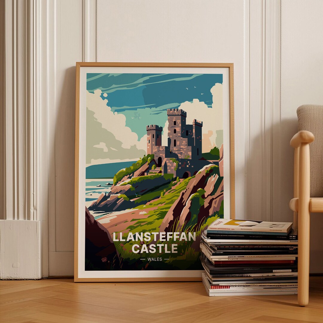 Wales Travel Poster, Llansteffan Castle Landscape Art, Home Decor Wall ...