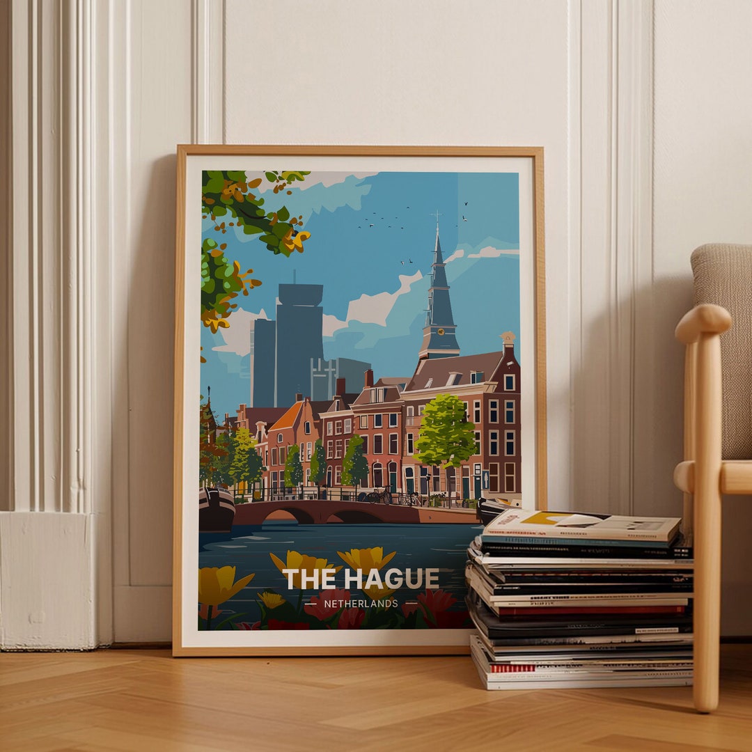 The Hague Travel Poster, Netherlands Cityscape Wall Art, European ...