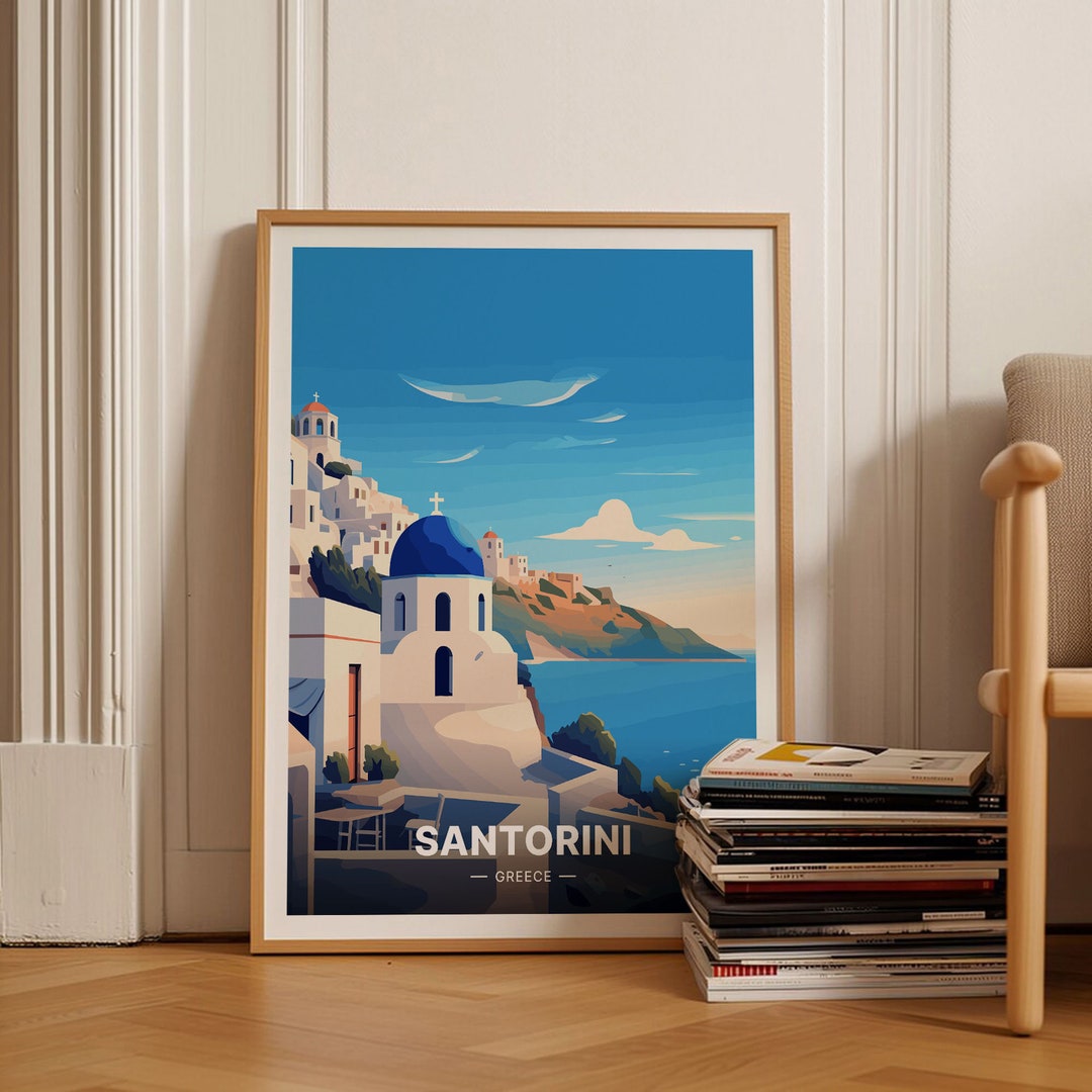 Santorini Greece Travel Poster, Vintage-inspired Wall Art, Unique ...