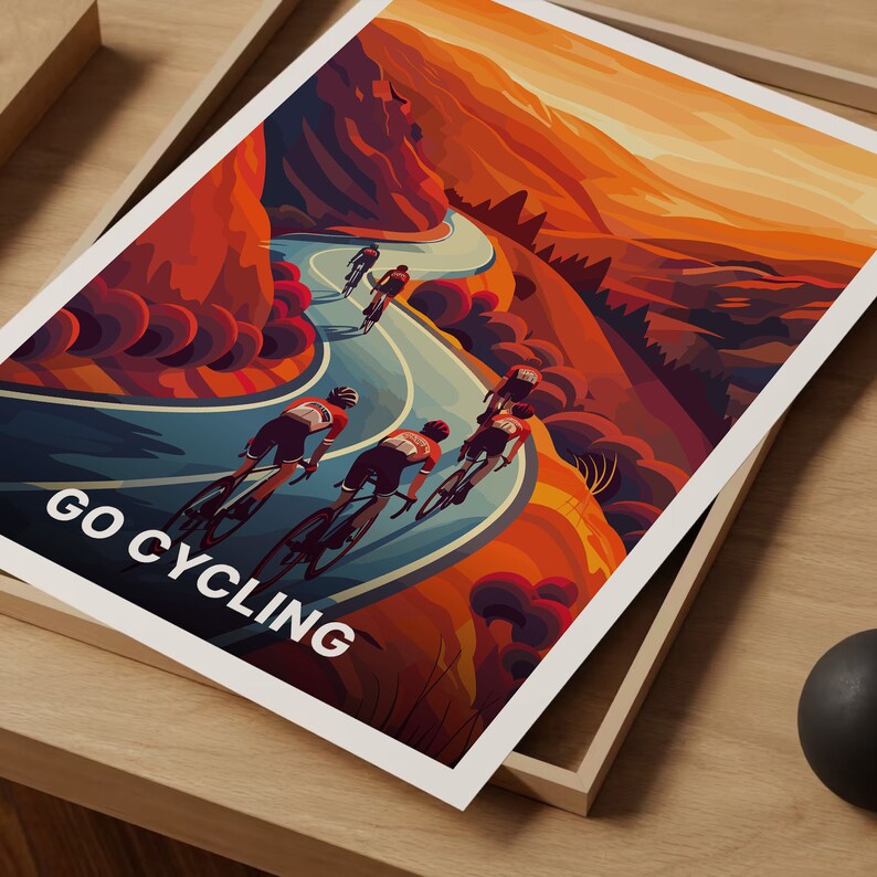 Vintage Cycling Travel Poster, Road Bike Art Print, Outdoor Adventure ...