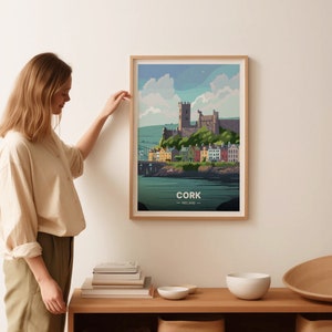 Cork Ireland Travel Poster, River and Cobh Day View Artwork, Fluffy ...