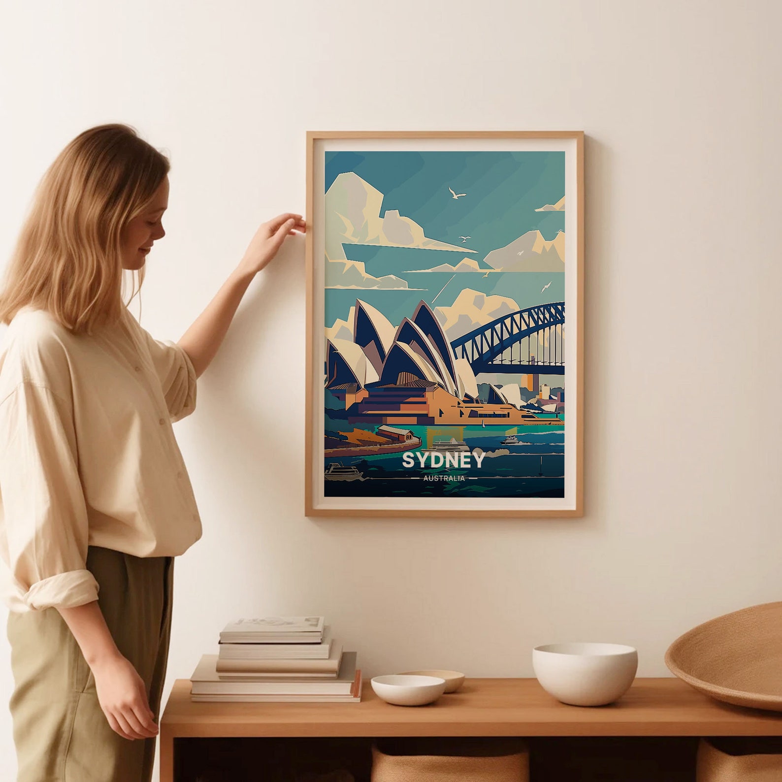 Sydney Skyline Poster, Australia Travel Wall Art, Cityscape Home Decor ...