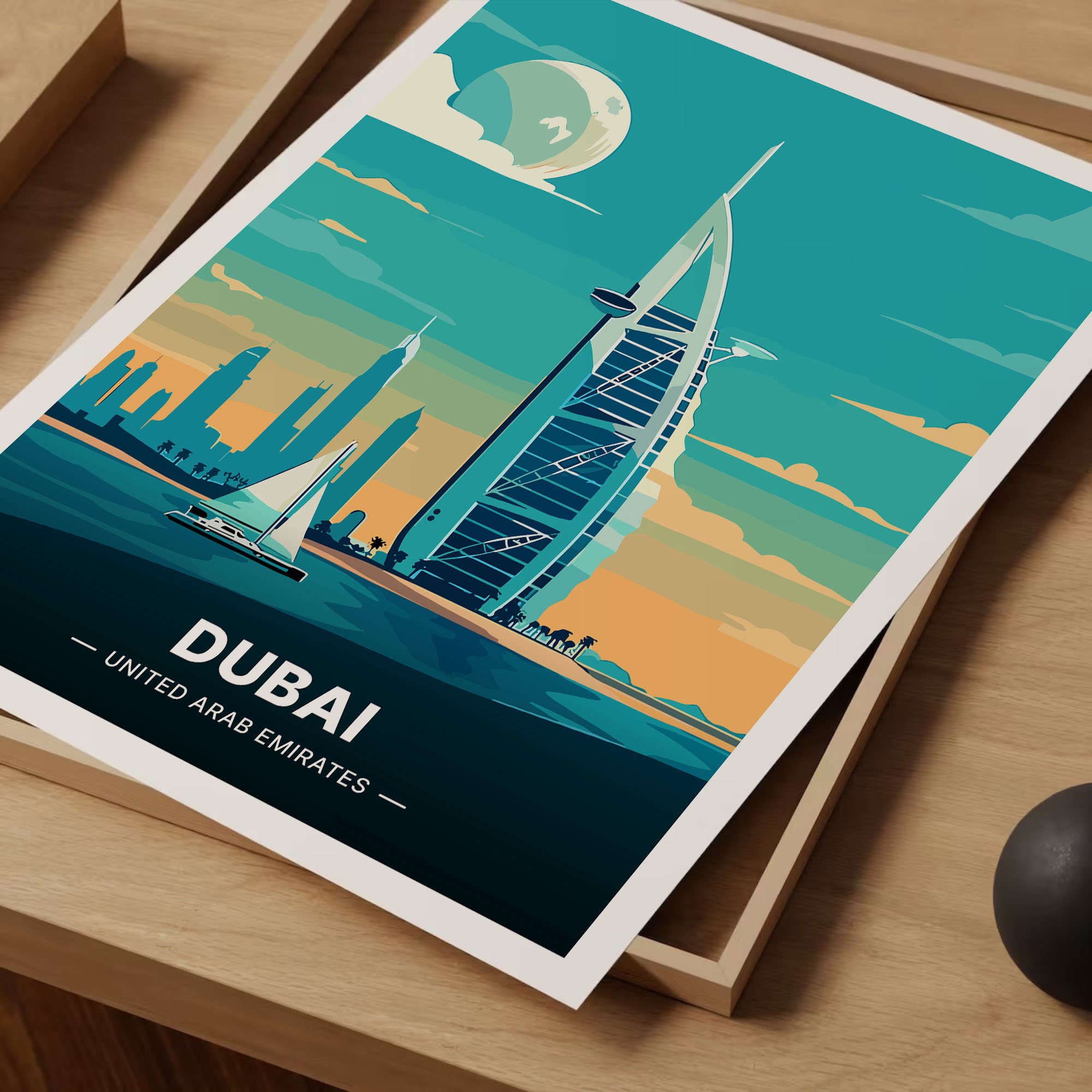 Dubai Skyline Poster, Burj Al Arab Art, Travel Wall Decor, UAE ...