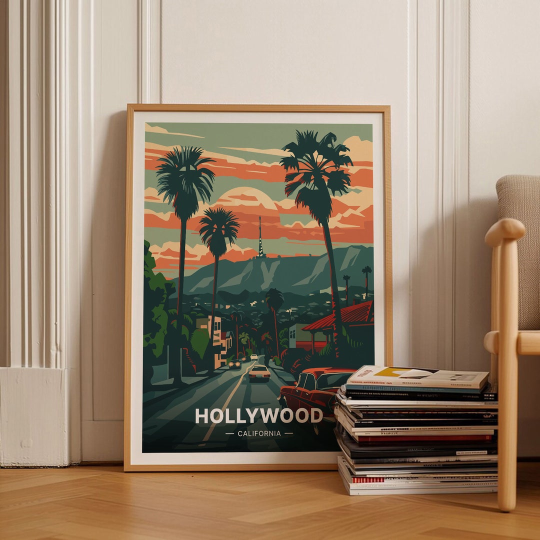 Hollywood Sign Poster, LA California Travel Art, Los Angeles Wall Decor ...