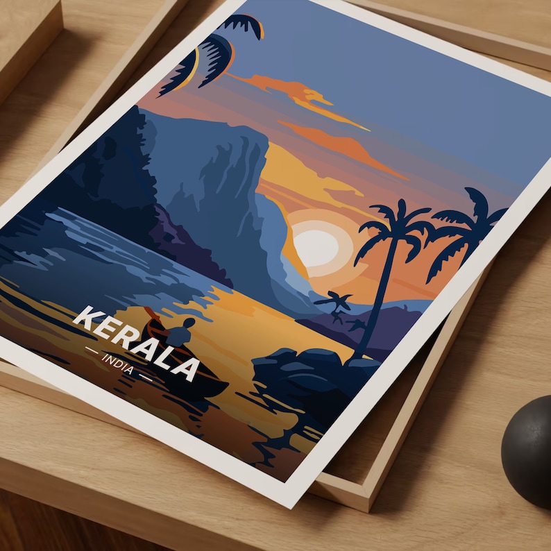 Kerala India Travel Poster, Exotic Landscape Art Print, C20-1114 - Etsy