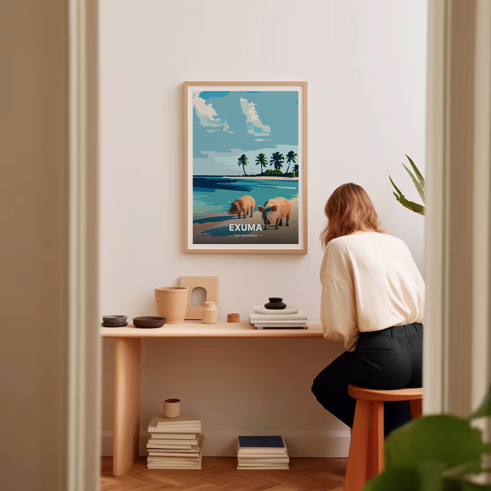 Exuma Bahamas Retro Travel Poster, Mid-century Modern Caribbean Art ...