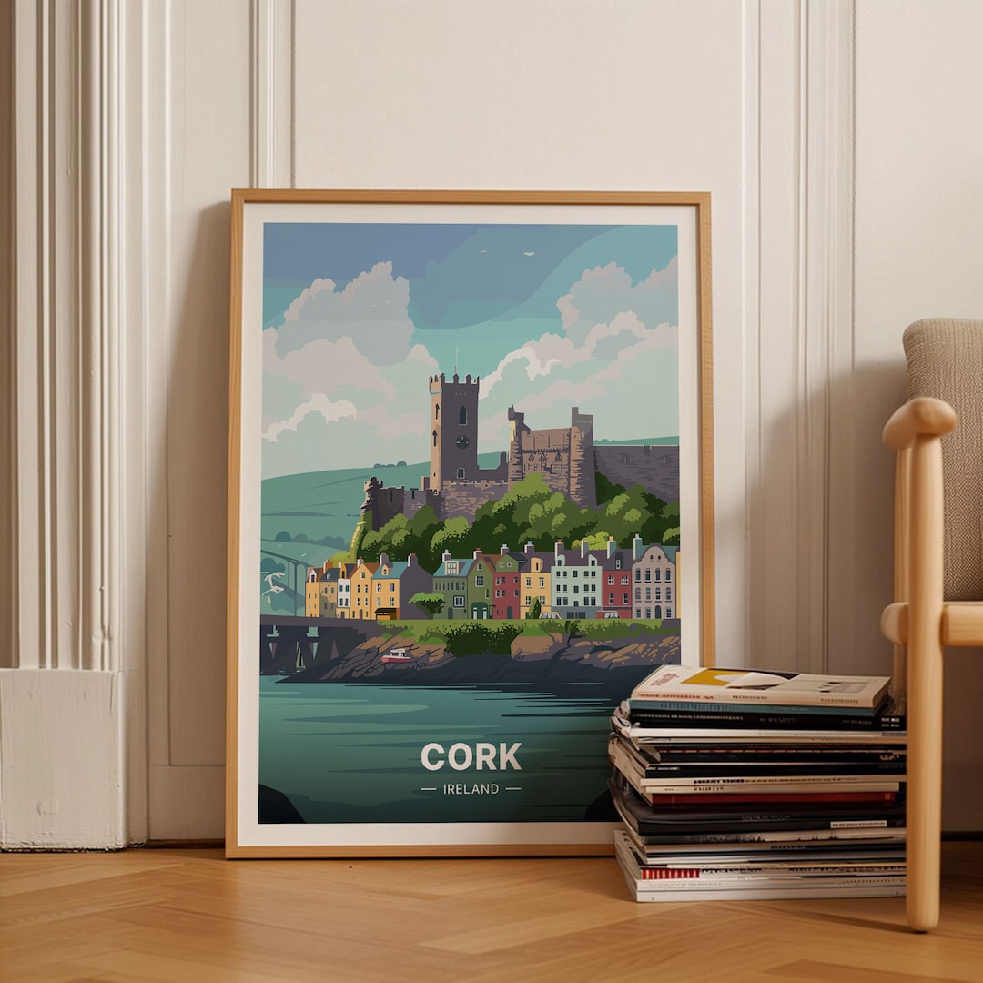 Cork Ireland Travel Poster, River and Cobh Day View Artwork, Fluffy ...