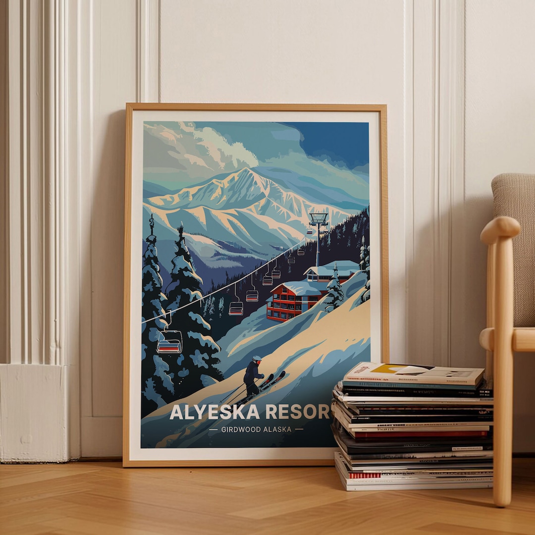Alyeska Ski Resort Travel Poster, Girdwood Alaska, Chugach Mountains ...