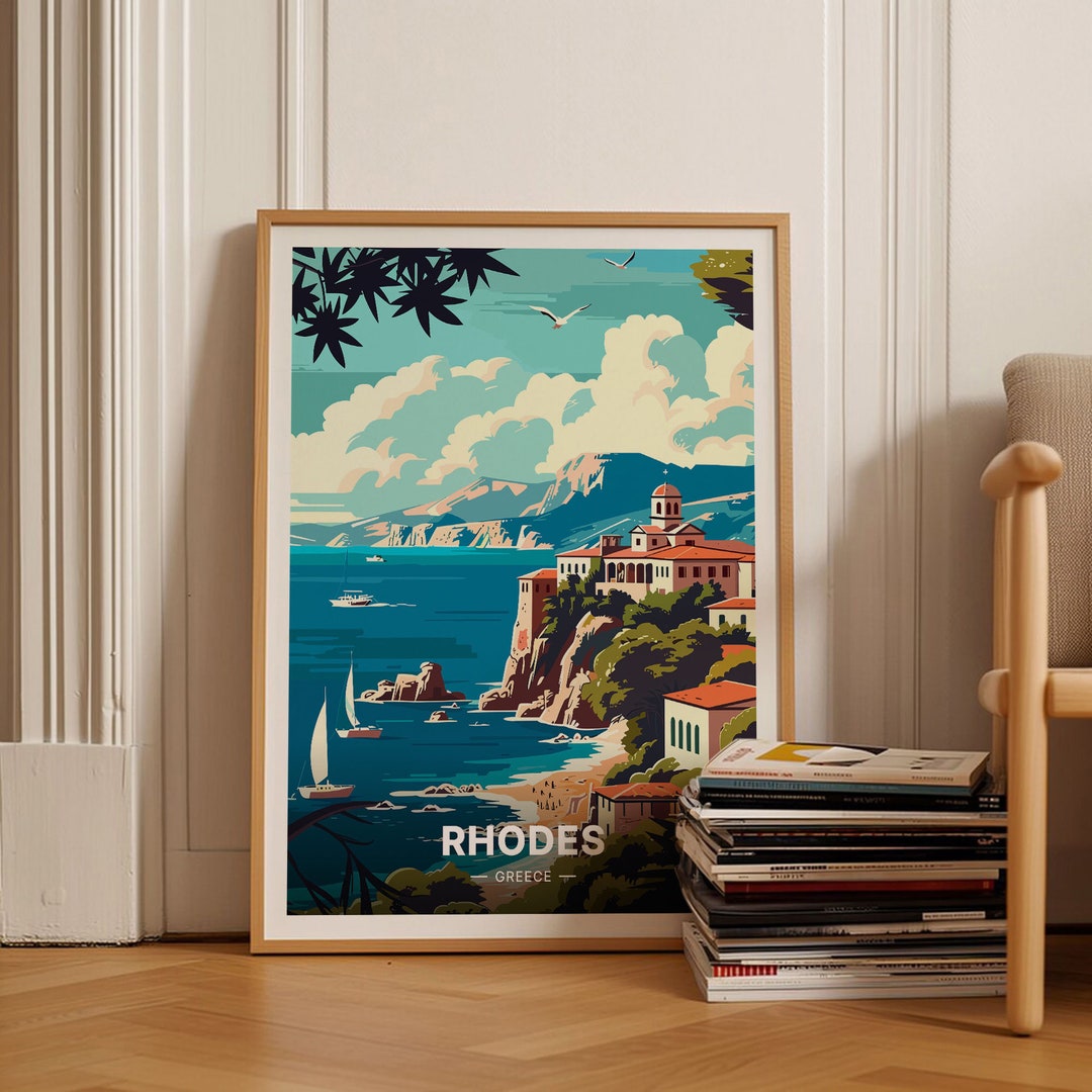 Rhodes Greece Travel Poster, Scenic Wall Art, Home Decor, Art Lover ...