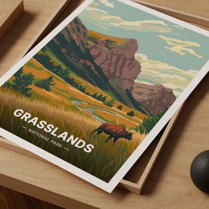 Grasslands National Park Travel Poster, Saskatchewan Canada, Bison Wall ...