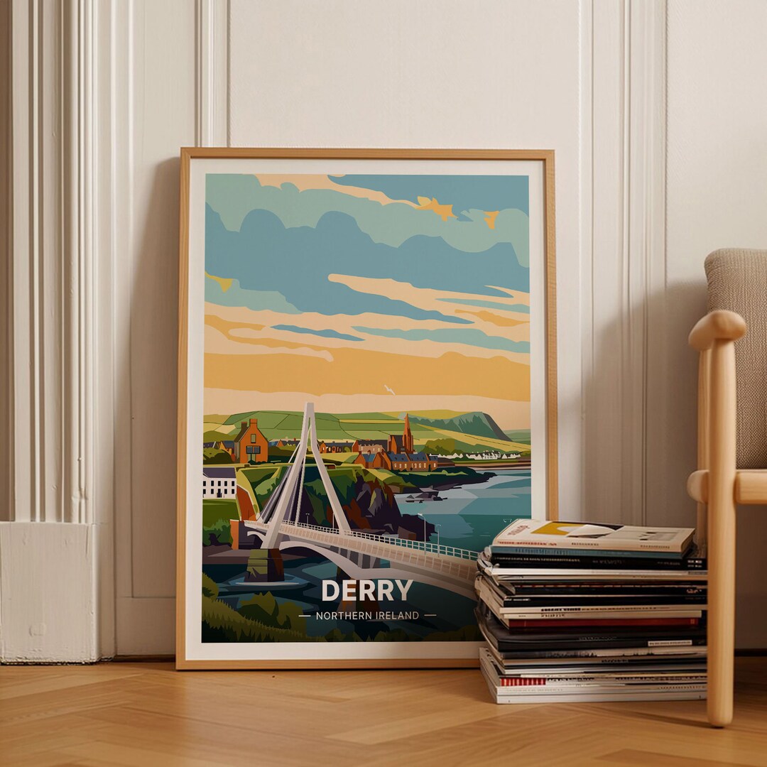 Derry Peace Bridge Art Print, Northern Ireland Travel Poster, C20-1285 ...