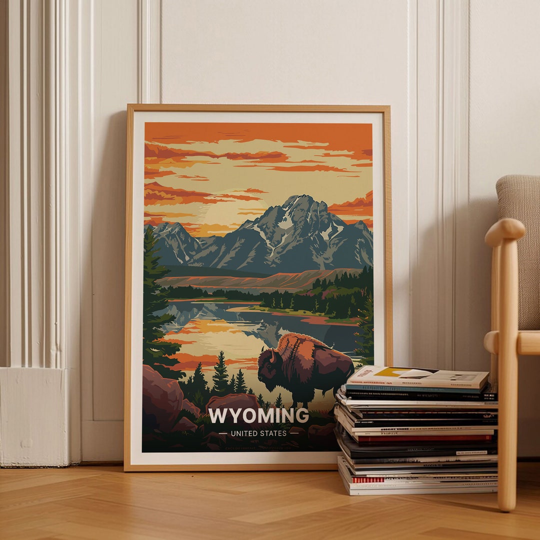 Wyoming Retro Travel Poster, Vintage Style Wall Art, USA State Themed ...