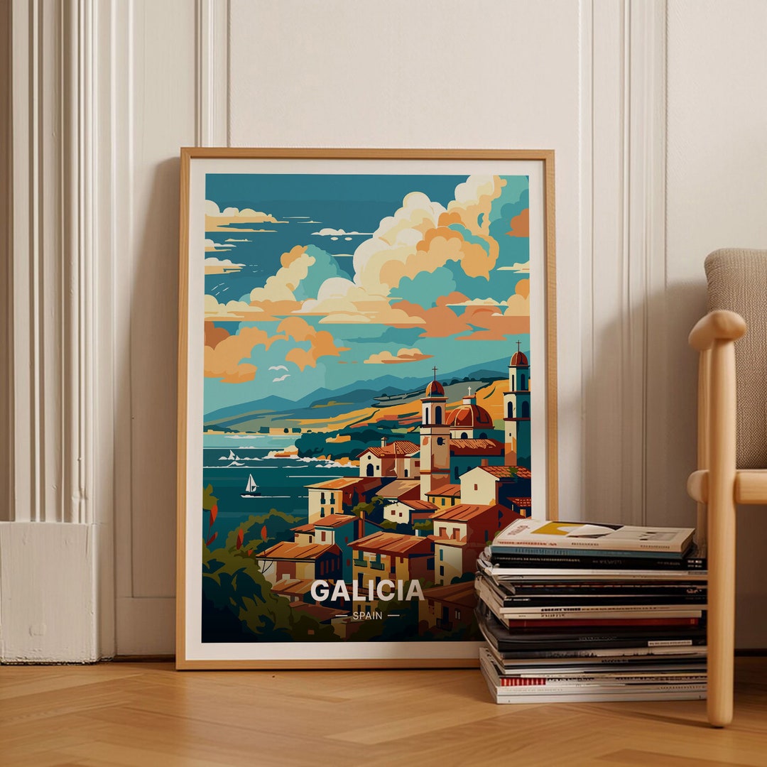 Galicia Spain Travel Poster, Coastal Village Art Print, C20-1135 - Etsy
