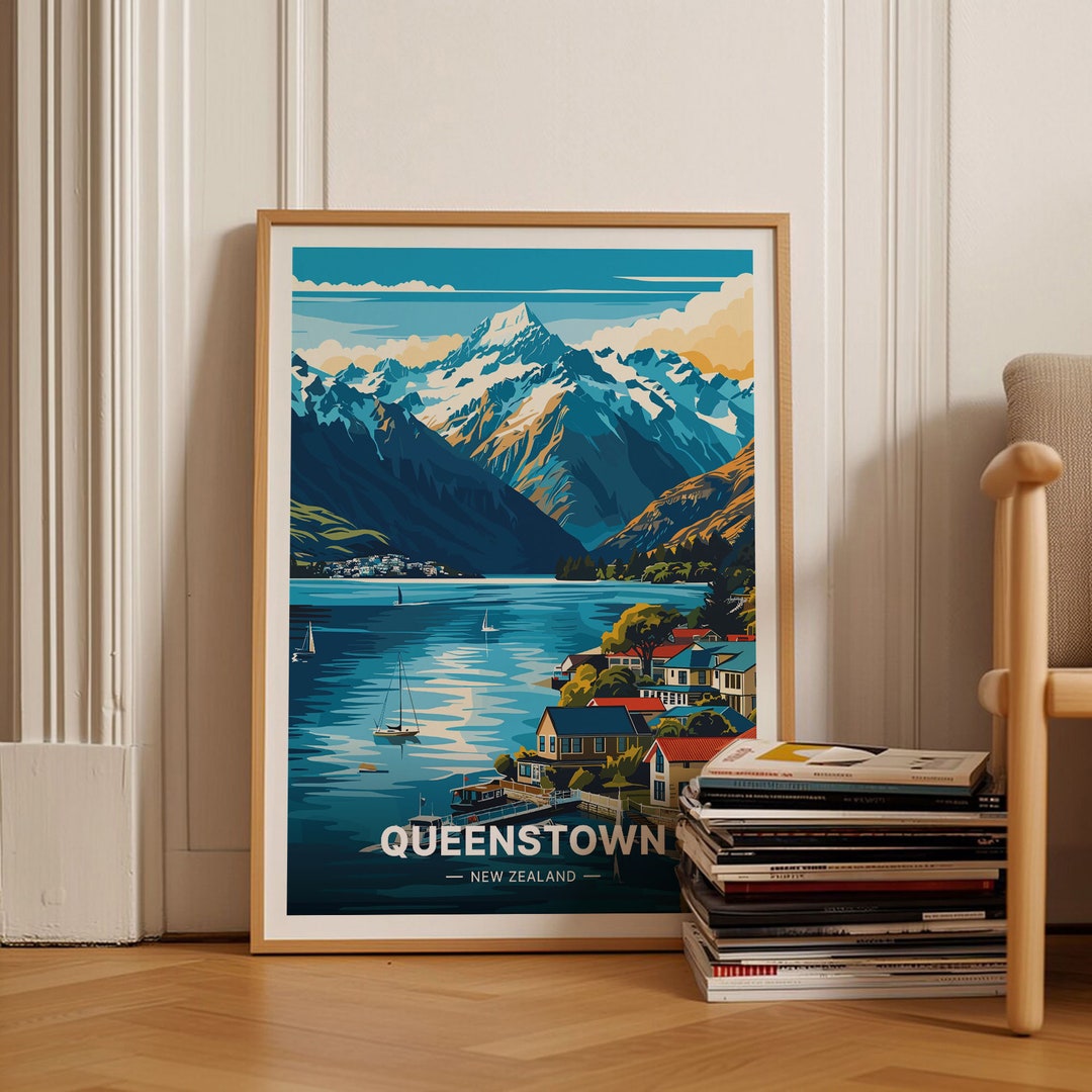 Queenstown New Zealand Travel Poster, Scenic Landscape Art, C20-461 - Etsy
