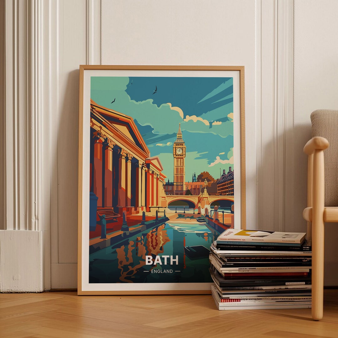Bath Travel Poster, England Cityscape Wall Art, Roman Baths ...