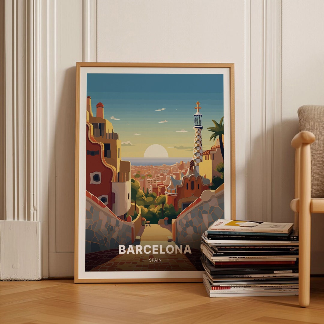 Barcelona Cityscape Art Poster, Travel Wall Decor, Unique Birthday ...