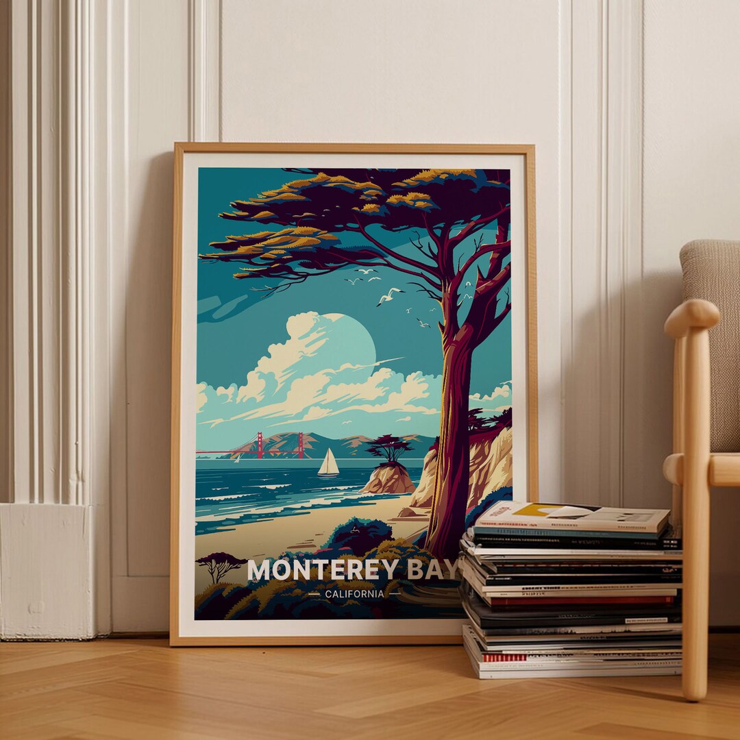Monterey Bay Poster, California Travel Art, Coastal Wall Decor, Home ...